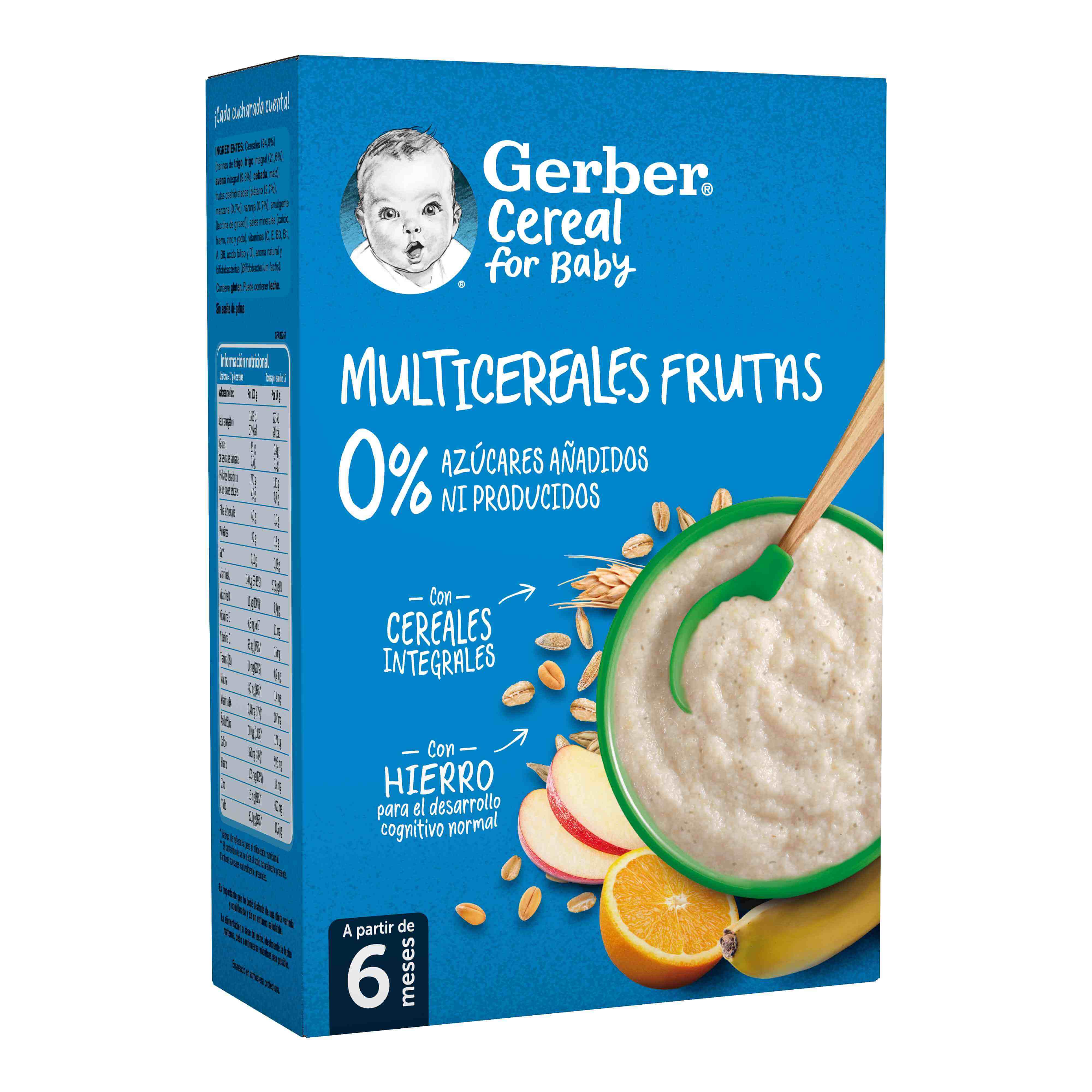 Papilla para bebés GERBER Multicereales Frutas 0% 0% | Nestlé Bebé