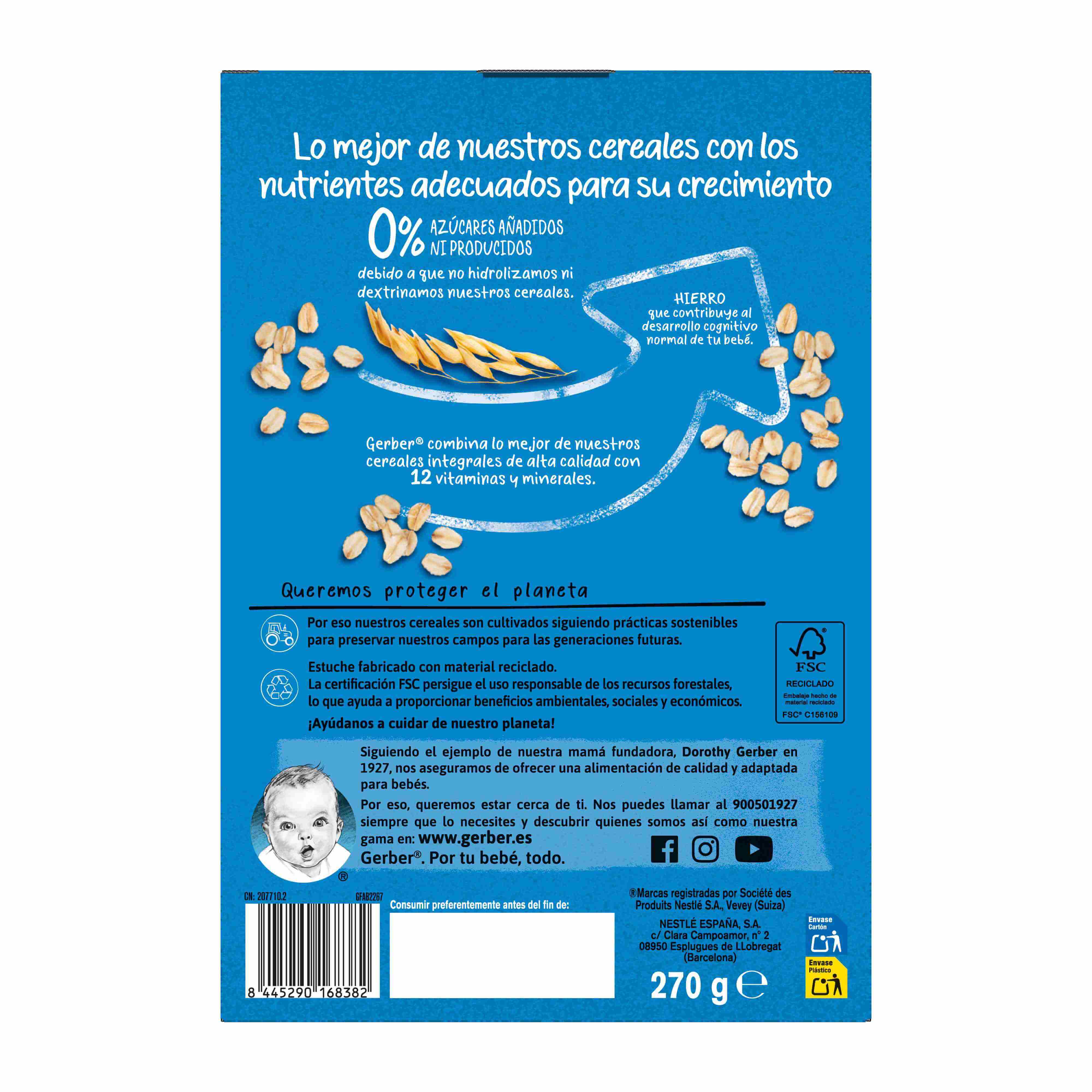 Papilla para bebés GERBER Multicereales Frutas 0% 0% | Nestlé Bebé